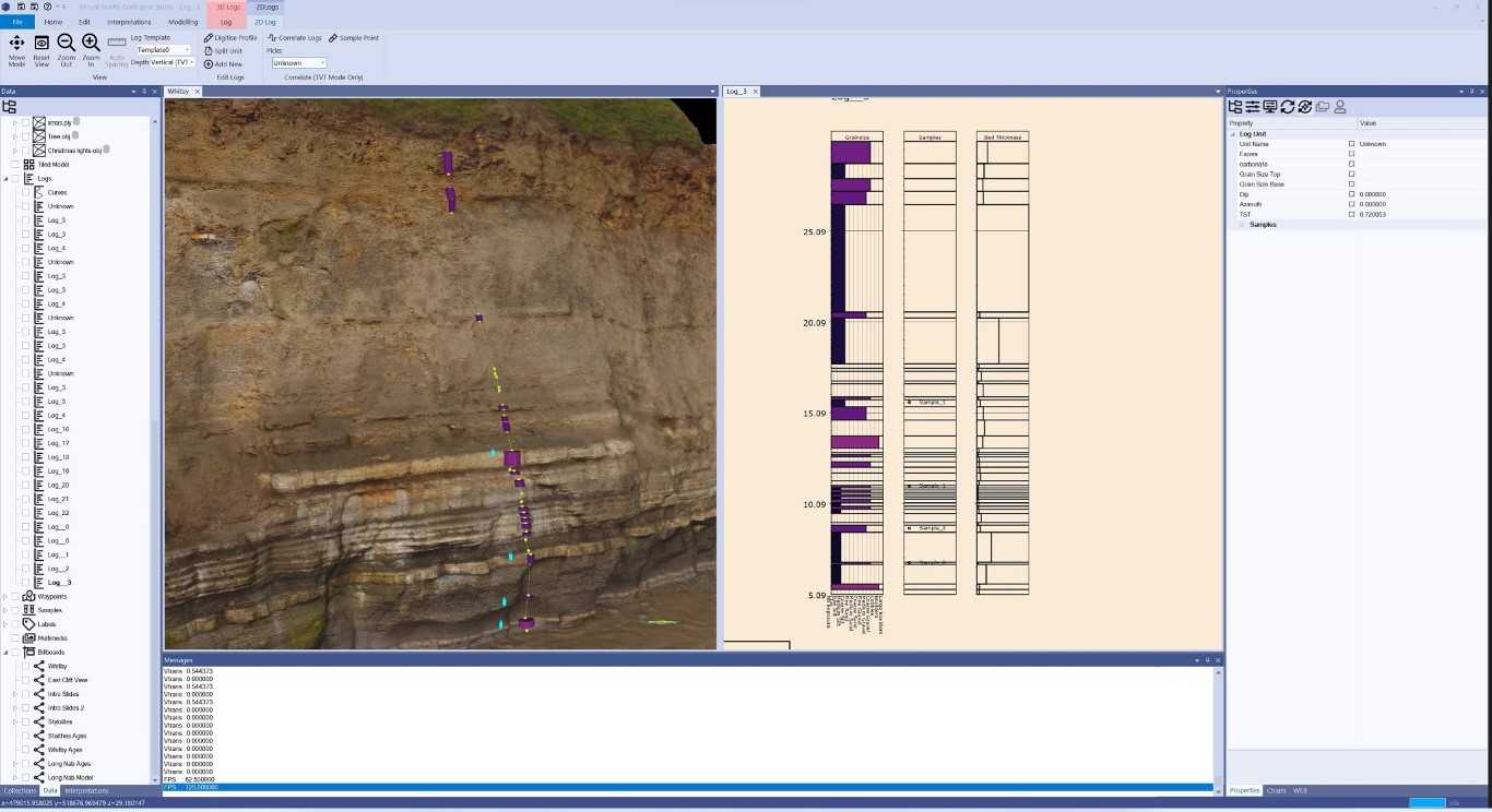 Sedimentary logging in VRGS.